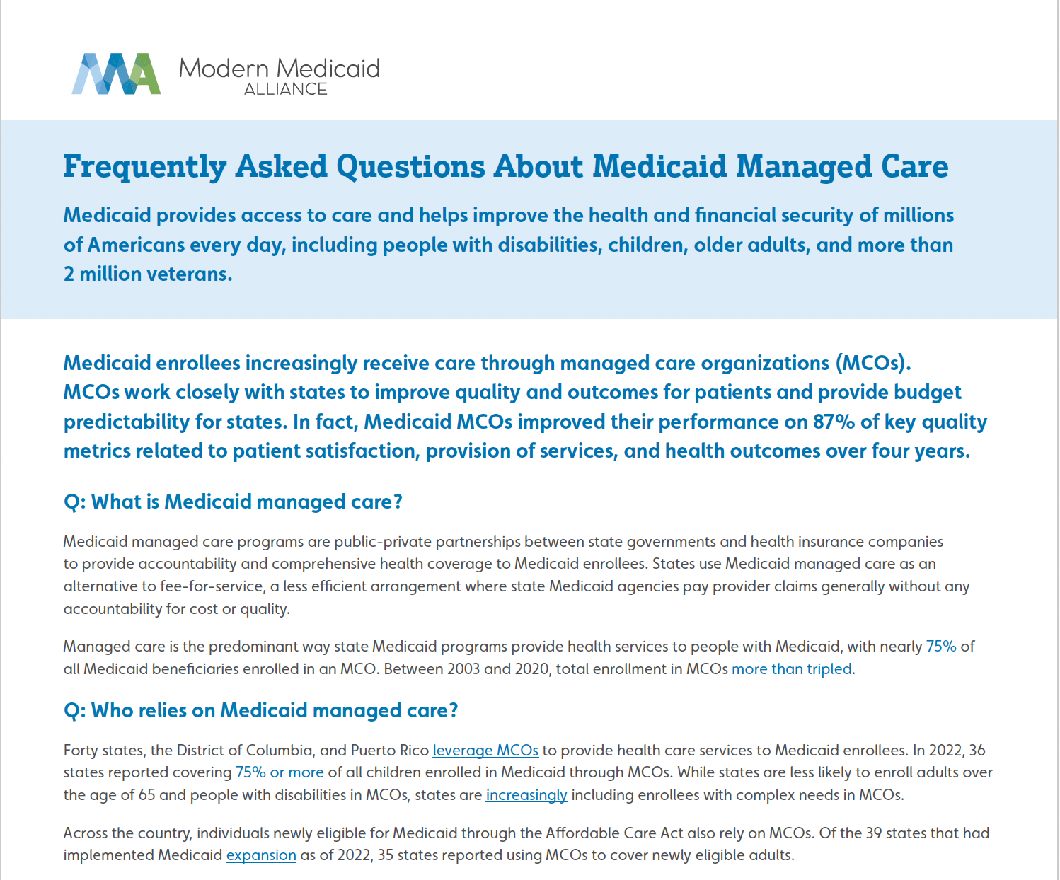 Frequently Asked Questions About Medicaid Managed Care - Modern ...