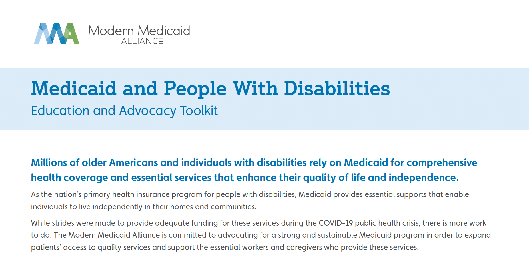 Medicaid and People With Disabilities Toolkit - Modern Medicaid Alliance