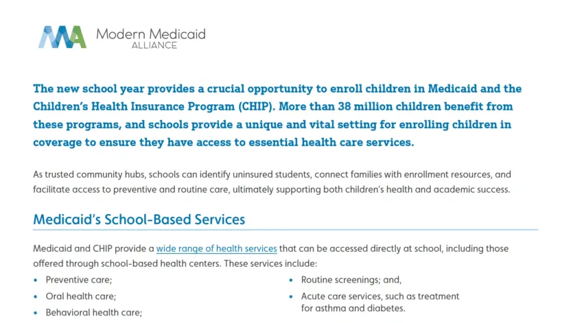 Medicaid and School Based Services - Modern Medicaid Alliance